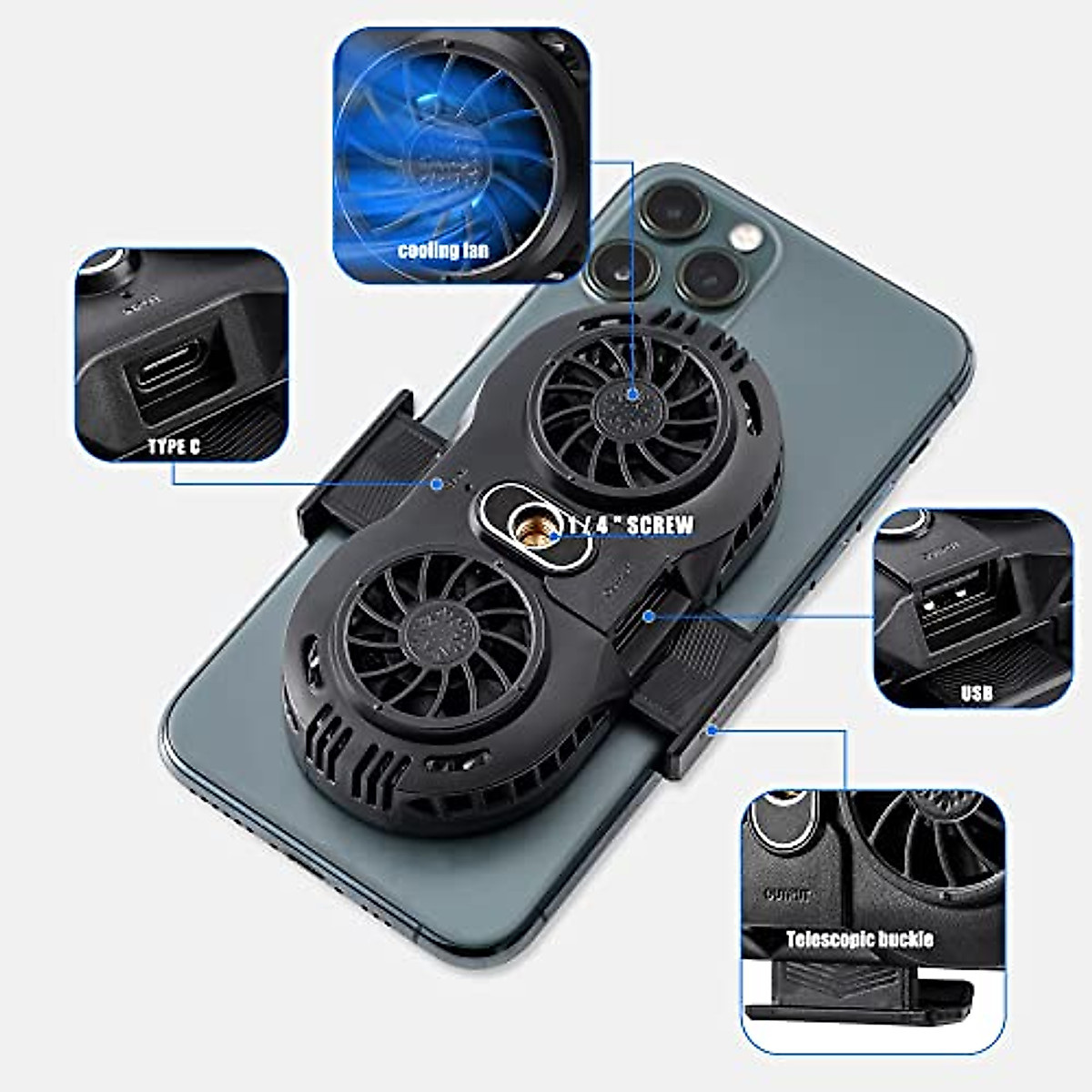 Phone Cooler, Cellphone Radiator with Dual Semi-Conductor Cooling Chip, Mobile Phones with a Width of 6 to 8 cm for Tiktok Live Streaming, Outdoor Vlog, Mobile Gaming.