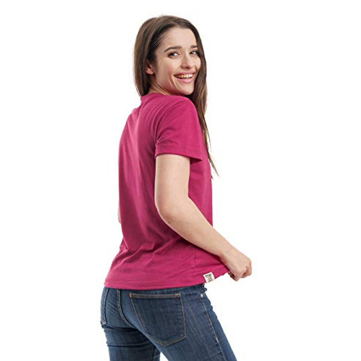 100% NZ Organic Merino Wool Lightweight Women's Base Layer Thermal Short Sleeve T-Shirt + Merino Wool Hiking Socks Bundle (Medium, Purple V-Neck)