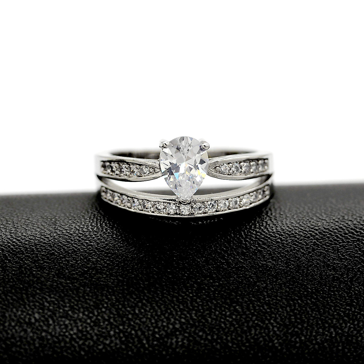 Uloveido Pear Cut Simulated Diamond Stack Rings with Micro Pave AAA Cubic Zirconia Eternity Band Wedding Jewelry Women Y457 (White, 6)