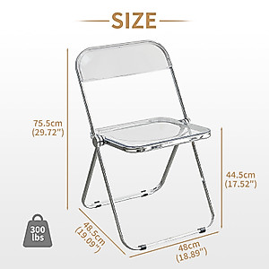 KAIHAOWIN Luxury Modern Transparent Folding Chair Acrylic Folding Chairs-Acrylic Ghost Stackable Crystal Seat-PC Plastic Living Room Seat-Chrome Frame Accent Side Chair (Clearing)
