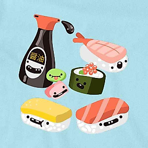 Pop Threads Sushi Kawaii Cute Funny Food Cartoon Infant Baby Boy Girl Bodysuit Light Blue 12M