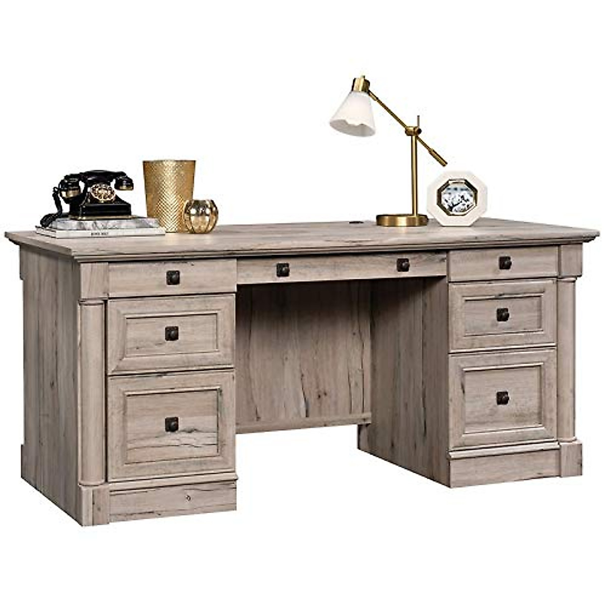 Sauder Palladia Executive Desk, L: 65.12" x W: 29.53" x H: 29.61", Split Oak finish