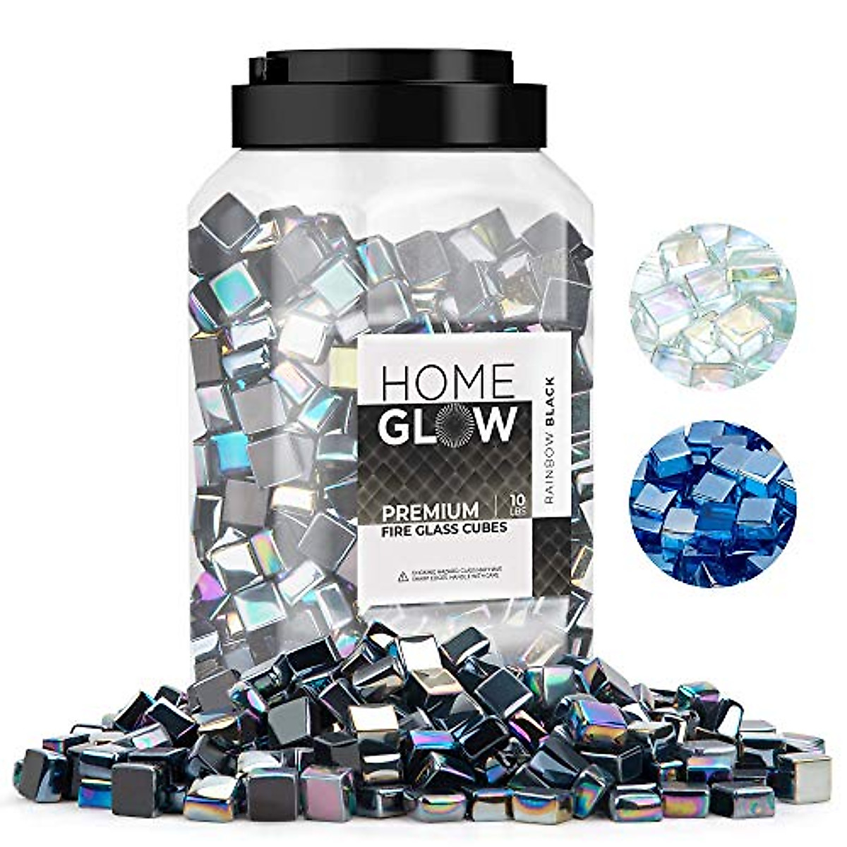 HOMEGLOW Fire Glass Cubes. Black Reflective Luster. Premium Tempered Square Glass Beads for Outdoor Fire Pit, Fire Table or Indoor Fireplace, Gas or Propane. 10 Pounds.