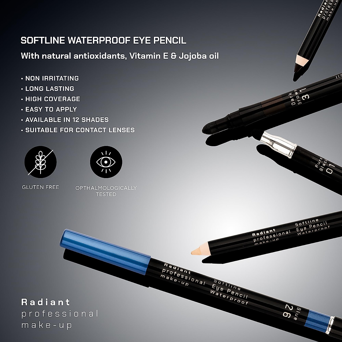 Radiant Professional Softline Waterproof Eye Pencil with Smudging Tool - Long Lasting Under Eye Liner for Women, For the Perfect Smoky Eye, Pure Black (01)
