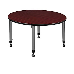 Romig Kee 48 in. Round Adjustable Classroom Table- Mahogany & 4 Andy 18 in. Stack Chairs- Black & Grey Base