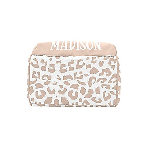 Yeshop Leopard Print Brown Personalized Diaper Bag Backpack Tote with Name,Custom Travel Nappy Mommy for Baby Girl Boy Gift, 10.83 inch * 6.69 inch* 15 inch