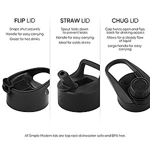 Simple Modern Insulated Water Bottle with 3 Lids - Straw, Flip, Chug - Small Reusable Wide Mouth Stainless Steel Flask Thermos Sport, 18oz (530ml), Pattern: Carrara Marble