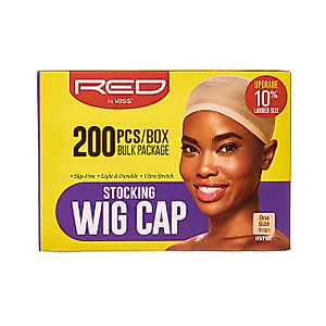 RED STOCKING WIG CAP, 200PCS Bulk Box Secures your hair, long lasting, stays in place, light, lightweight, breathable, wig comfortable (Beige)