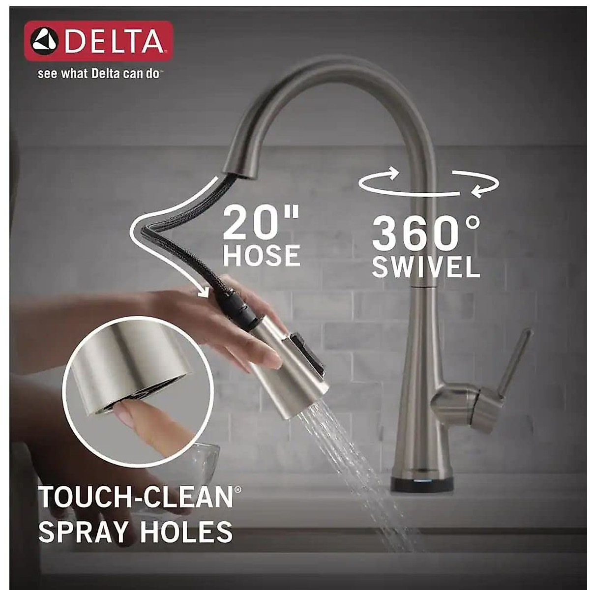 Delta 19826TZ-SPSD-DST Greydon Touch2O Single Handle Pull Down Sprayer Kitchen Faucet with ShieldSpray Technology in SpotShield Stainless Steel (Soap Dispenser and Deck Plate Included)