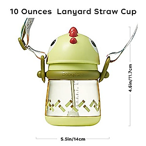 bc babycare Straw Sippy Cups for Toddler, No Spill Sippy Cups for Baby 1+ Year Old, Transition Weighted Sippy Cup with Straw and Strap, 10oz/300ml, Green