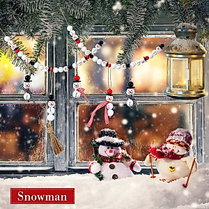 Yulejo 180-Piece Christmas Snowman Buffalo Plaid Wood Round Beads with Twine Scarf - Vivid Colors for Crafts