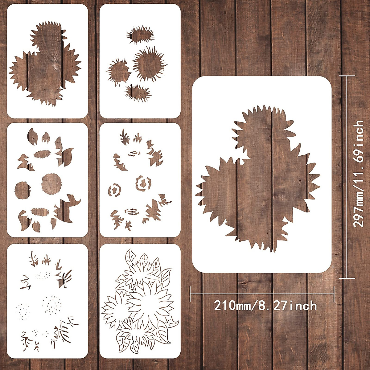 FINGERINSPIRE 6 Pcs Sunflower Stencils Drawing Painting Templates Sets Plastic Layered Sunflower Painting Stencils Sunflower Template Sets for Painting on Wood, Floor, Wall and Tile