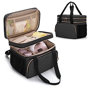 Luxja Double Layer Breast Pump Bag Compatible with Spectra S1 and S2, Pump Bag for Breast Pump and Extra Parts, Bag Only, Black