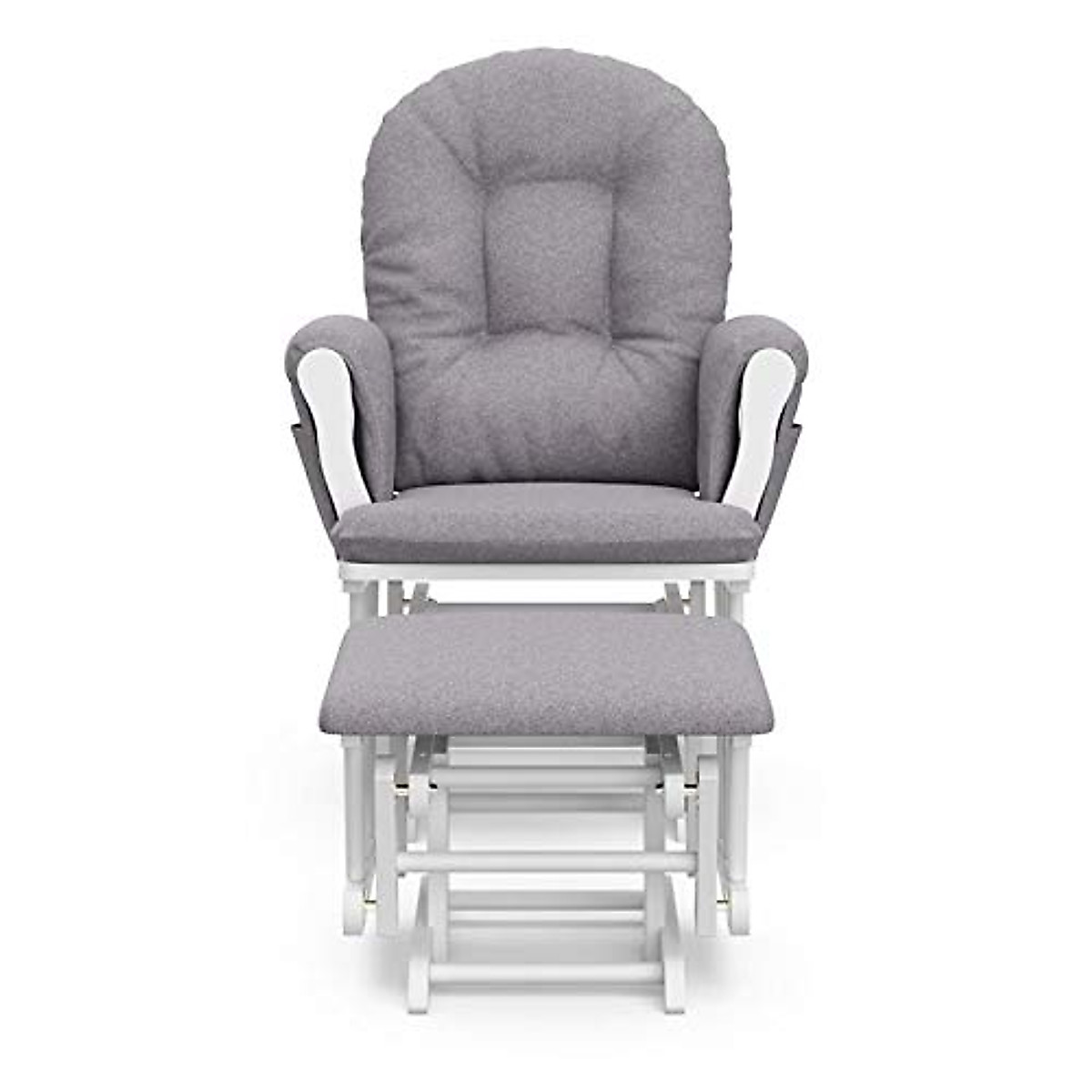 Pemberly Row Custom White Slate Hoop Glider and Ottoman Set in Gray Swirl - Smooth Gliding Chair for Nursery, Padded Arm Cushions with Storage Pocket