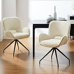 Art Leon Dining Chairs, Set of 2, Fabric Upholstered Dining Room Chairs, Modern Swivel Accent Chairs with Black Metal Legs for Living Room Kitchen, Off White