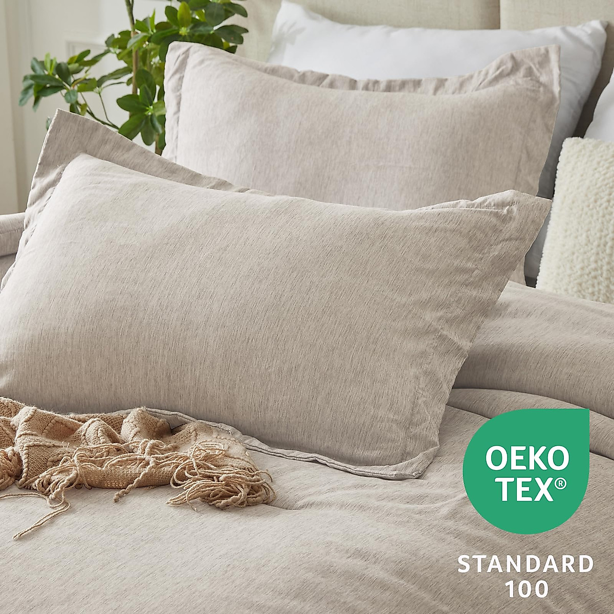 CozyLux Queen Size Comforter Set - 3 Pieces Beige Soft Luxury Cationic Dyeing Bedding Comforter for All Season, Breathable Lightweight Fluffy Boho Bed Sets with 1 Comforter and 2 Pillow Shams