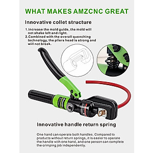 AMZCNC 10 Tons Hydraulic Wire Battery Cable Lug Terminal Crimper Crimping Tool With 9 Pairs of Dies