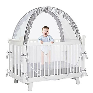 Baby Safety Crib Tent - Premium Toddler Crib Topper to Keep Baby from Climbing Out - See Through Mesh Crib Net - Mosquito Net - Pop-Up Crib Tent Canopy to Keep Infant in