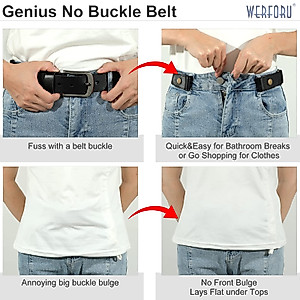 WERFORU No Buckle Stretch Belt For Women Men Elastic Waist Belt Up to 72 Inch for Jeans Pants,Black,Pants Size 31-50 Inches