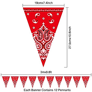5 Pack Western Cowboy Party Decorations Bandana Pennant Banner Western Cowboy Banner Wild West Decor Western Cowboy Themed Yee Haw Country Party Decoration Supplies 9.8 x 5 ft(Red Paisley)