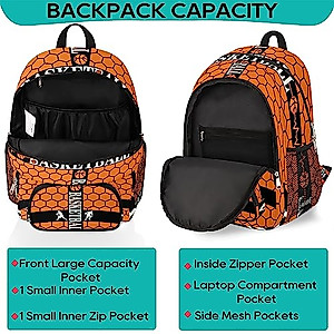 OMFUNS Basketball Ball School Backpack for Kids Boys Girls Women Men Cool Sport Quote Bookbag for College Gym Travel School Bag Rucksack Casual Daypack Computer Laptop Backpack
