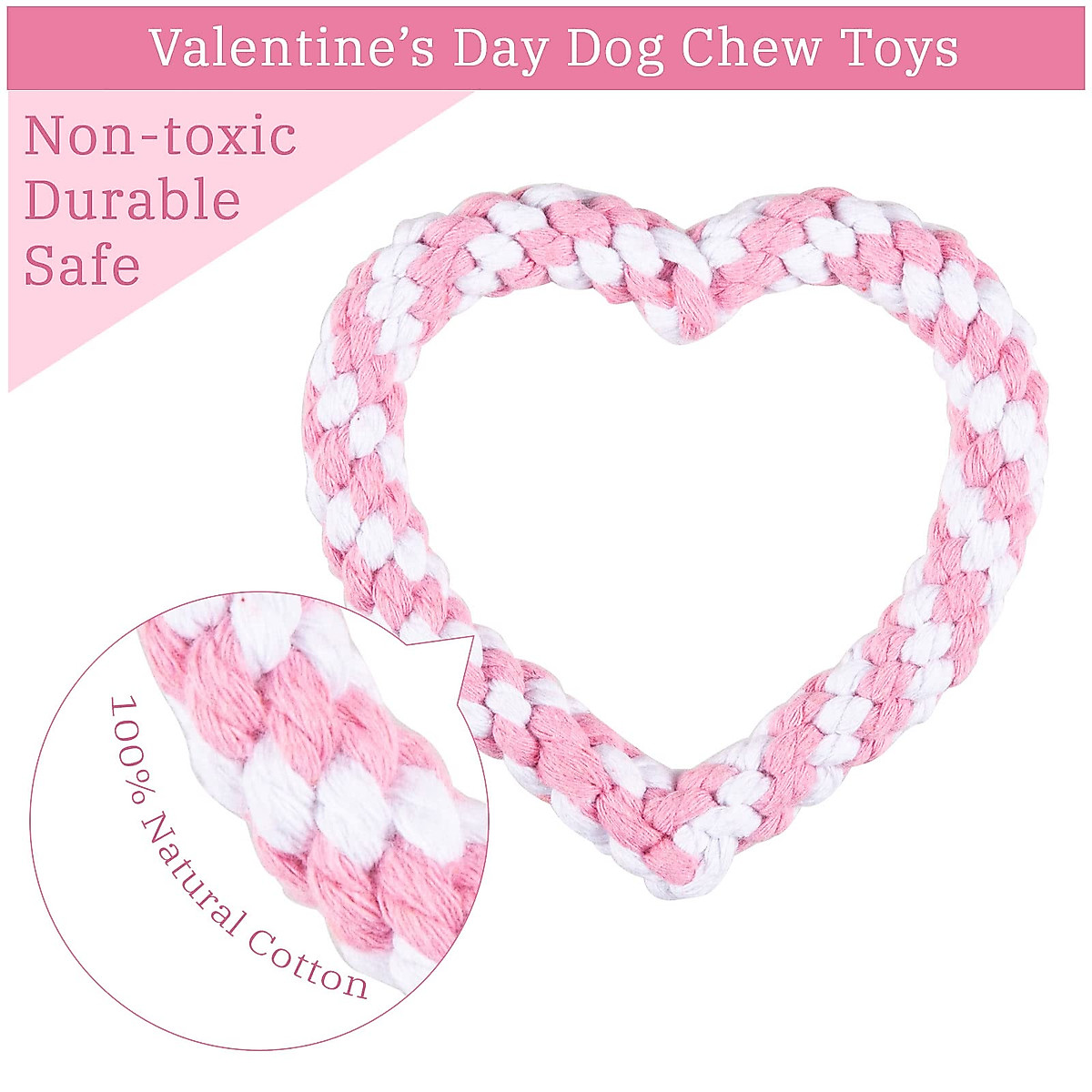 Whaline 3 Pieces Valentine's Day Dog Chew Toys Heart Shaped Dog Rope Red Pink Heart Pet Chew Rope Valentine's Day Puppy Throwing Toy for Small Medium Dog Pet Teaching Teeth Cleaning Chewing Supplies