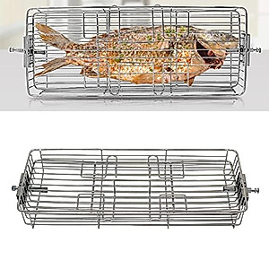 Fenteer Stainless Steel Grilling Basket Portable Air Frying BBQ Grill Rotary Oven Cage Rack Perfect for Fish, Meat, Chicken, Vegetables, Steak and More - Small for 25-30L Oven