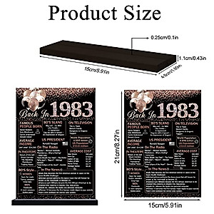 Vlipoeasn 40th Birthday Anniversary Table Decoration 1983 Poster for Women, Rose Gold Back in 1983 Acrylic Table Sign with Wooden Stand, 40 Year Old Birthday Party Centerpieces Gift Supplies