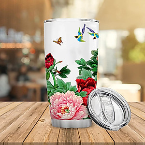 ATHAND Peony Floral Tumblers with Lid 20 Oz - Stainless Steel Insulated Flowers Tumbler Travel Coffee Mugs Gifts for Women - Cute Birthday Christmas Gifts For Women Her Friends (Peony),1 Pcs