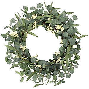 CEWOR Artificial Eucalyptus Wreath for Front Door 20in, Spring Summer Green Leaf Wreath for Farmhouse Wall Wedding Decor Window Front Porch Patio Garden Decoration