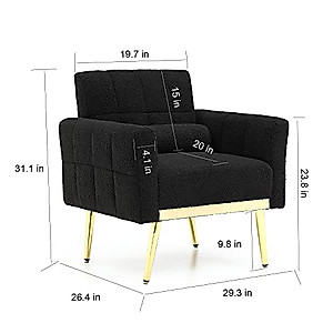 Tiophome Teddy Accent Modern Side Gold Legs & Waist Pillow, Single Sofa Couch Armchair Reading Chairs for Living Waiting Room Bedroom Black