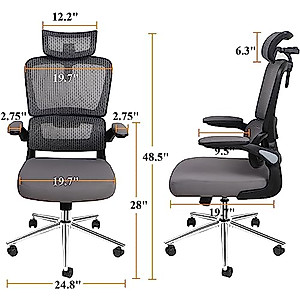 Home Office Chair Ergonomic Mesh Desk Chair with Headrest& Flip up Armrest Gaming Chair Computer Chair with Lumbar Support, Swivel Chair Executive Chairs High Back Office Chair, Grey, 1 Pack