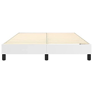 vidaXL Box Spring Bed Frame Home Indoor Bedroom Bed Accessory Wooden Upholstered Double Bed Base Furniture White 59.8"x79.9" Queen Faux Leather
