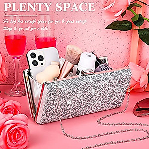 Clutch Purse Evening Bag Women Rhinestone Glitter Handbag Double Sided with Chain Crossbody Purse Shoulder for Wedding Party (Silver)