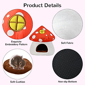 LyssKMK Cozy Mushroom House for Hamsters Soft Plush Tiger Shelter for Rat Small Guinea Pigs Cute Warm Bedding for Small Pets Cartoon Mushroom