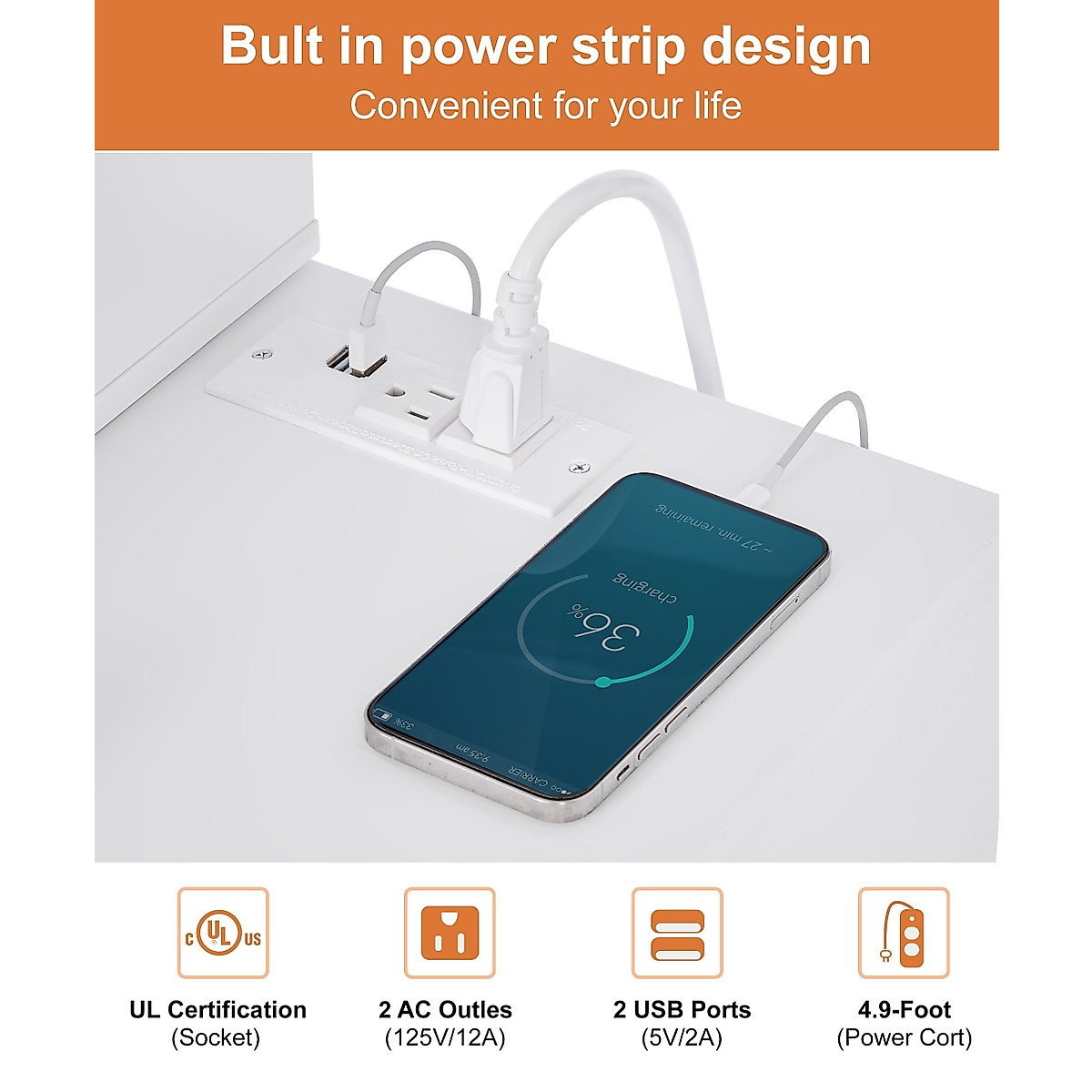 BEWISHOME Vanity Desk, White Vanity with Charging Station & Nightstand, Makeup Desk Makeup Vanity with Lights with 3 Colors Modes, Makeup Table Vanity Table with Stool Dressing Table Vanity Set FST18W