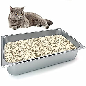 Fhiny Stainless Steel Litter Box for Cat, Large Size With High Sides and Non Slip Rubber Feet Cat Toilet Non Stick Smooth Surface Litter Pan Never Absorbs Odors Stains or Rusts Durable Kitten Supplies