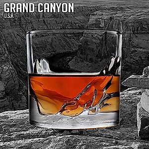 LIITON Grand Canyon Crystal Bourbon Whiskey Glasses Gift Set of 4, Heavy Freezable Old Fashioned Cocktail Glass Tumbler, Premium Luxury Gift for Men, Groomsman, 10 oz