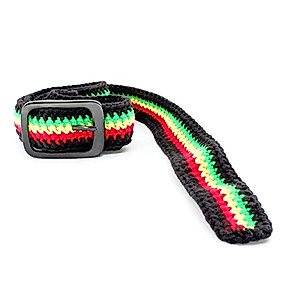 VOARYISA Hand Knitted Cotton Women's Belt With Black Zinc Alloy Buckle Jamaican Rasta Afro Caribbean (Rasta)