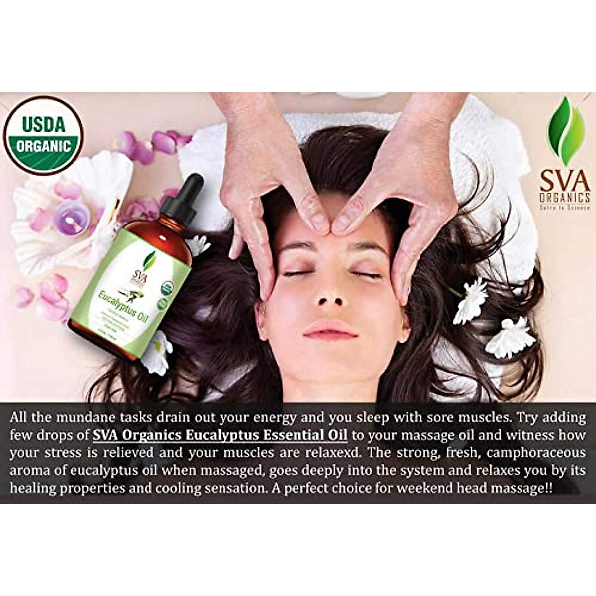 SVA Organics Eucalyptus Essential Oil Organic 4 Oz USDA with Dropper 100% Pure Natural Undiluted Premium Therapeutic Grade Oil for Diffuser, Aromatherapy, Face, Body & Hair Care