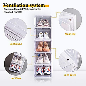 Attelite Drop Front Shoe Box, Stackable Plastic Shoe Box with Magnetic Door, As Shoe Storage Box and Clear Shoe Box,For Display Sneakers,Easy Assembly,Fit up to US Size 12