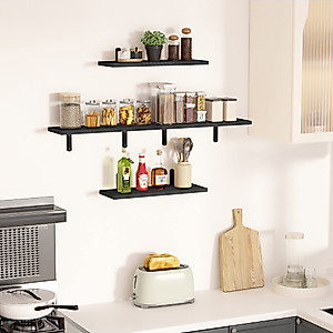 upsimples Floating Shelves for Wall Decor Storage, Black Wall Mounted Shelves Set of 5, Sturdy Small Wood Shelves Hanging for Bedroom, Living Room, Bathroom, Kitchen, Corner, Book