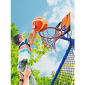 Fitness Reality Kids 6 Station Sports Metal Swing Set for Backyard with Slide Seesaw, Saucer Swing, Basketball Hoop, and Soccer Rebounder (8413)
