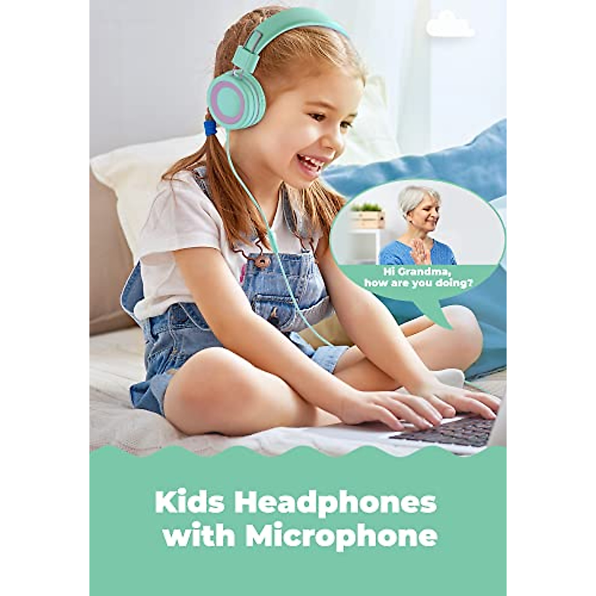 WeDuet Kids Headphones with Microphone, Wired Headphones for Kids Teens with Sharing Splitter, 91dB Safe Volume Limited Tangle-Free Foldable Stereo Headset for School Travel PC Kindle(2 Packs)