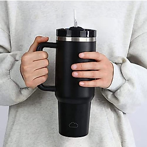 Cozy Steel 40 oz Tumbler with Handle and Straw Lid - Insulated Reusable Stainless Steel Travel Mug for Hot and Cold Beverages, Water Bottle, Iced Coffee Cup (Cream)