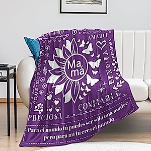 Mercuryelf Spanish Mom Blanket Gift, 40"x50" Flannel Fleece Blanket Throw, Feliz Dia de las Madres Regalos para Mamá en Español with Words of Encouragement,Hispanic Gifts for Mom from Daughter