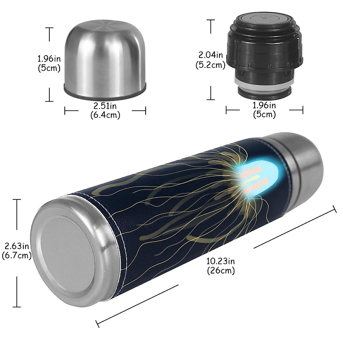 Stainless Steel Leather Vacuum Insulated Mug Jellyfish Thermos Water Bottle for Hot and Cold Drinks Kids Adults 16 Oz