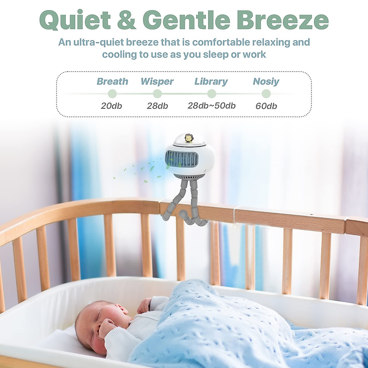 SWTOIPIG Stroller Fan, Portable Bladeless Fan Mini Handheld Fans, 4-Speed Options USB Rechargeable Battery Operated Fan, Suitable for Stroller, Desk, Handheld, Suspended