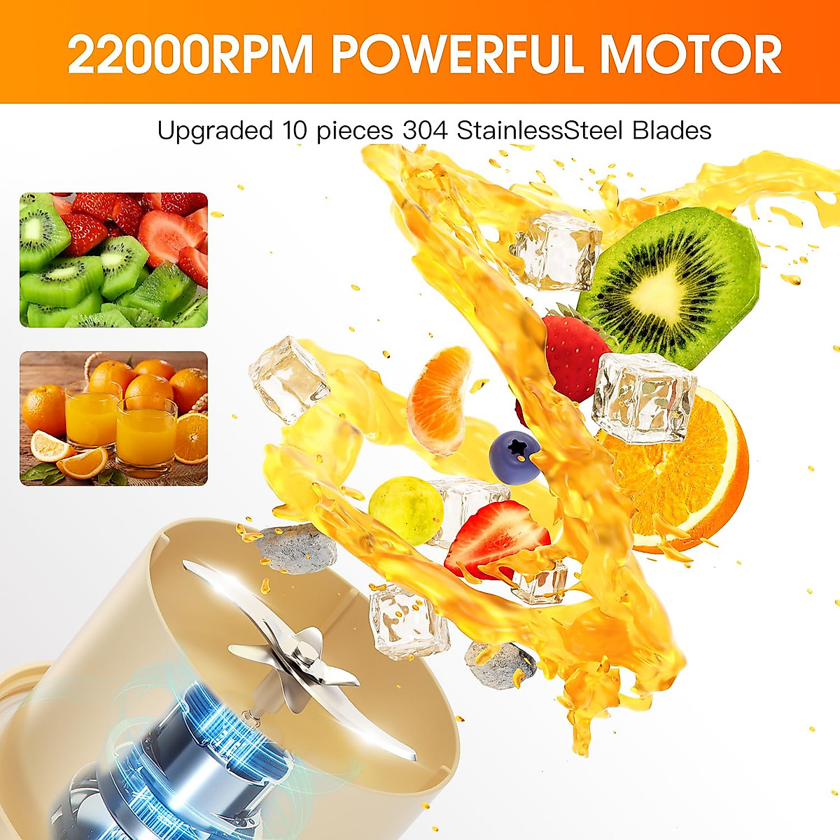 Lzetguya 33.8oz Portable Blender with Handle and USB Charging - Powerful Mixing Performance, Easy to Use and Clean, Safety Lock and Multiple Attachments