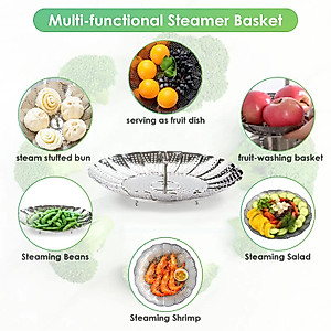 Jemyda Vegetable Steamer Basket, Foldable Stainless Steel Veggie Steamer Basket, Food Steamer for Cooking, Expandable Steaming Basket (5.1" to 9")